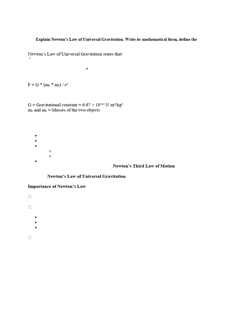 Newton's Universal Gravitation Formula | PDF