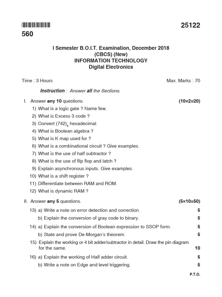 Digital Electronics Exam Questions 2018 | PDF | Digital Electronics ...
