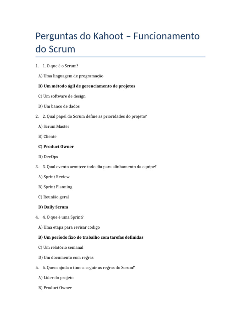 Kahoot Scrum Perguntas | PDF