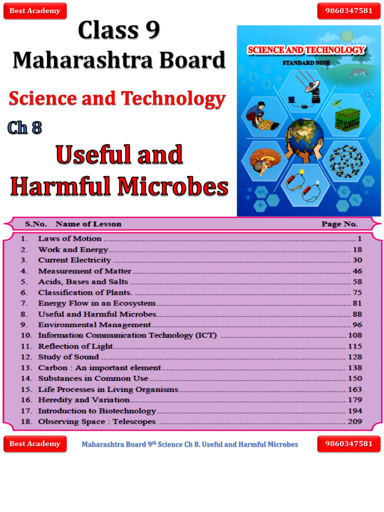 Class 9 CH 8 Useful and Harmful Microbes V0.1 | PDF | Microorganism ...