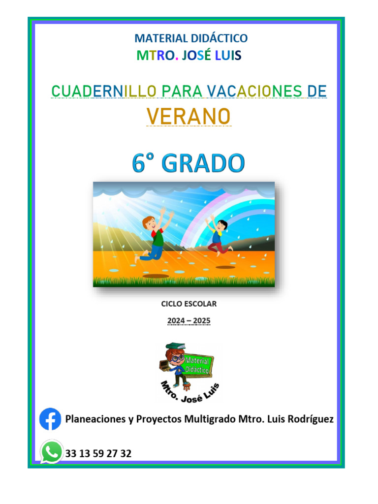 6° - Cuadernillos Vacaciones de Verano - MTRO JOSE LUIS | PDF