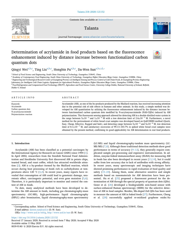 Determination of Acrylamide in Food Products Based On The Fluorescence ...
