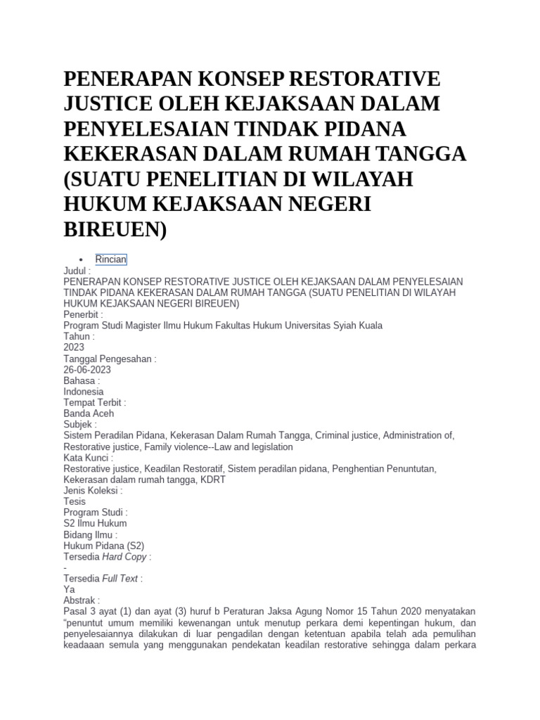 Konsep Restorative Justice | PDF