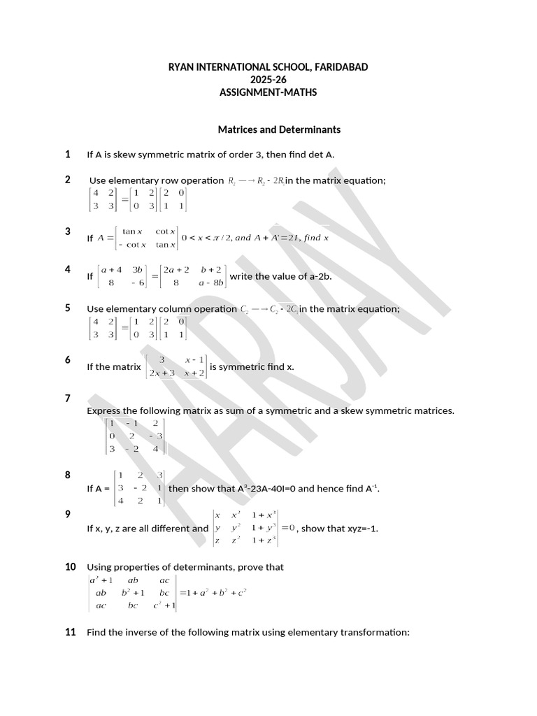 Matrices and Determinants | PDF