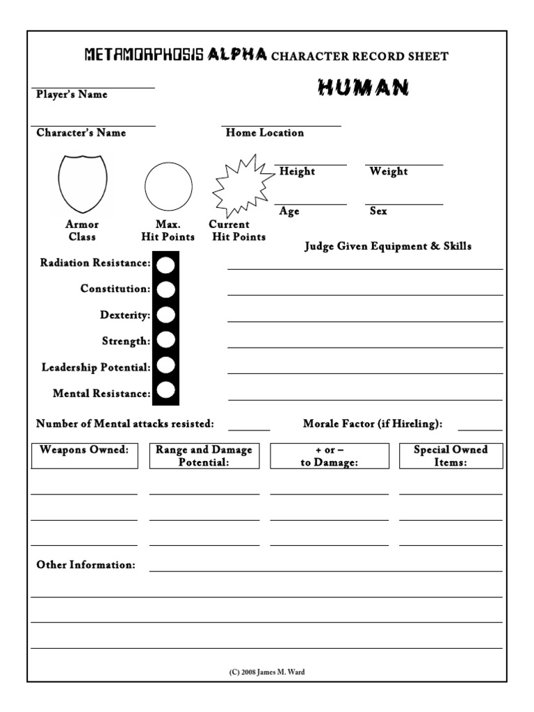 Metamorphosis Alpha Character Sheet | PDF