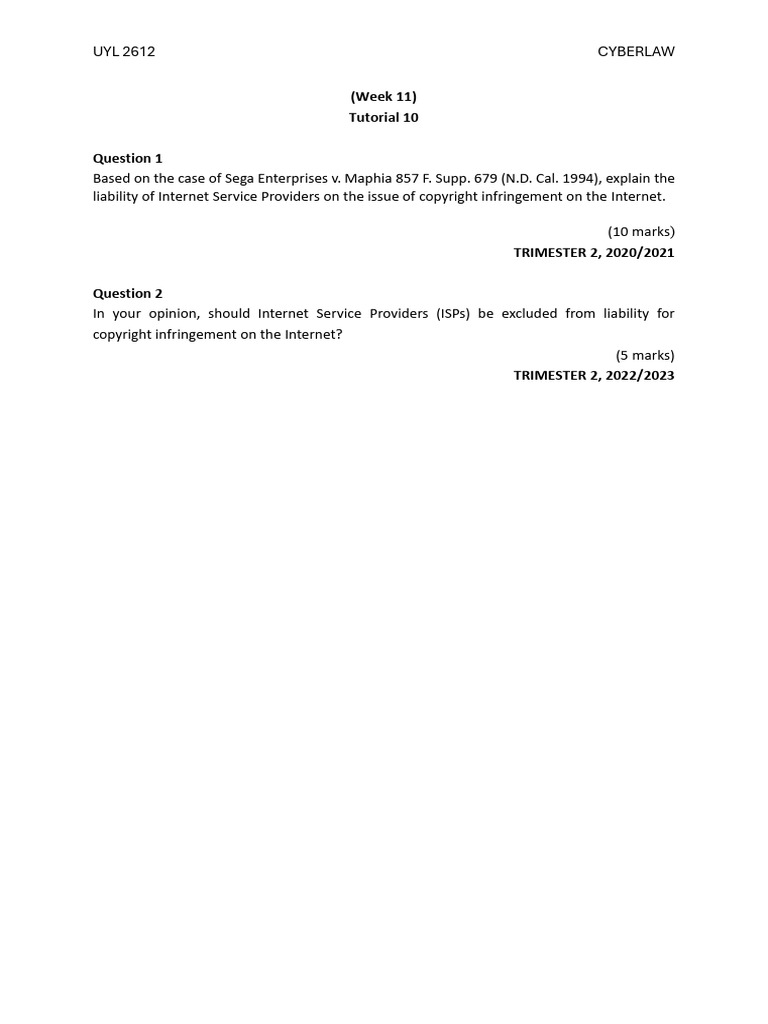 Week 11 (Tutorial 10) | PDF