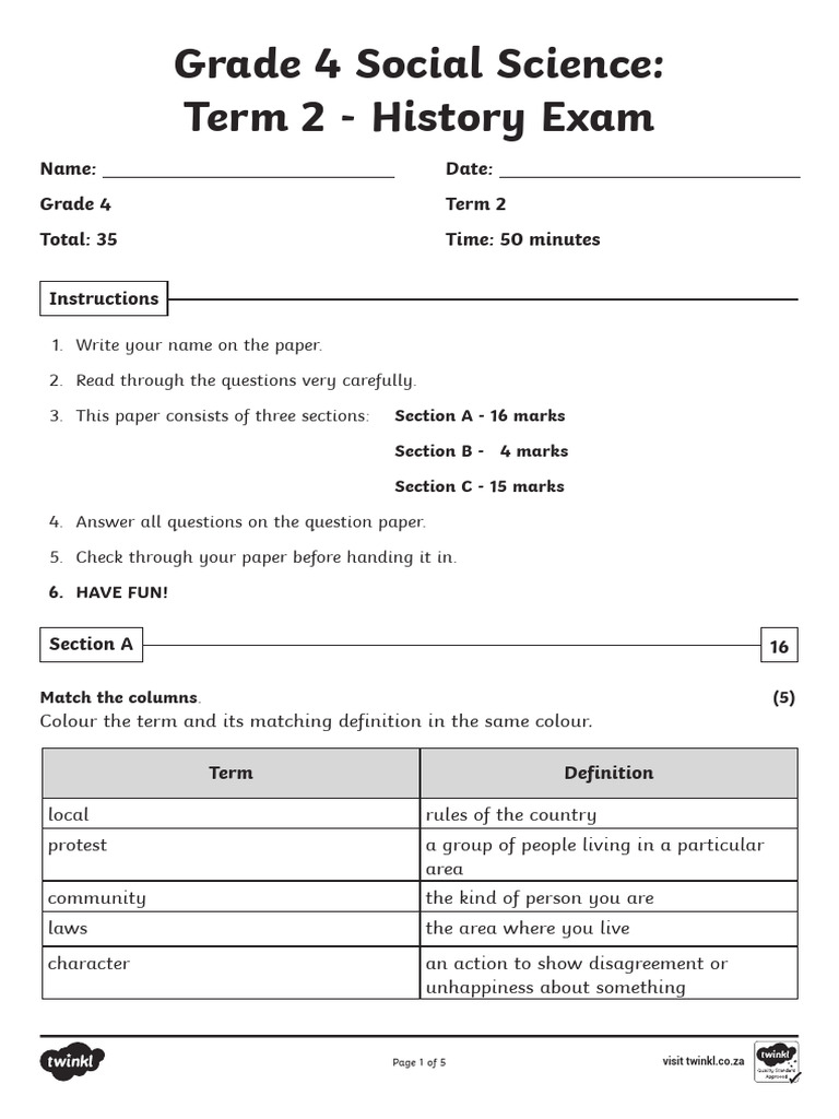 Za Ss 1715070115 Grade 4 Social Science Term 2 History Exam | PDF | Mahatma Gandhi
