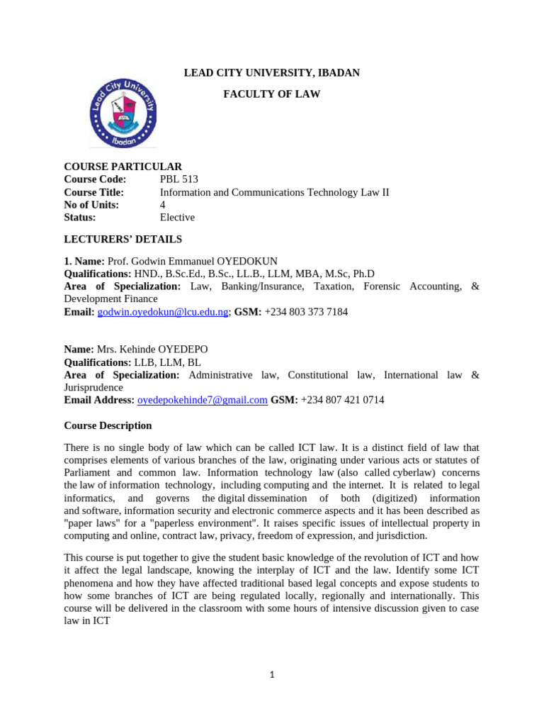 PBL 513 Law of ICT 2 Courseware and Tutorial 2024 - 2025 | PDF | Internet | Artificial Intelligence