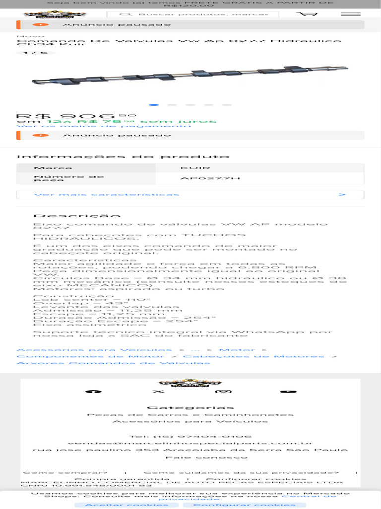 Comando de Valvulas VW AP 027.7 Hidraulico Cb34 Kuir | PDF