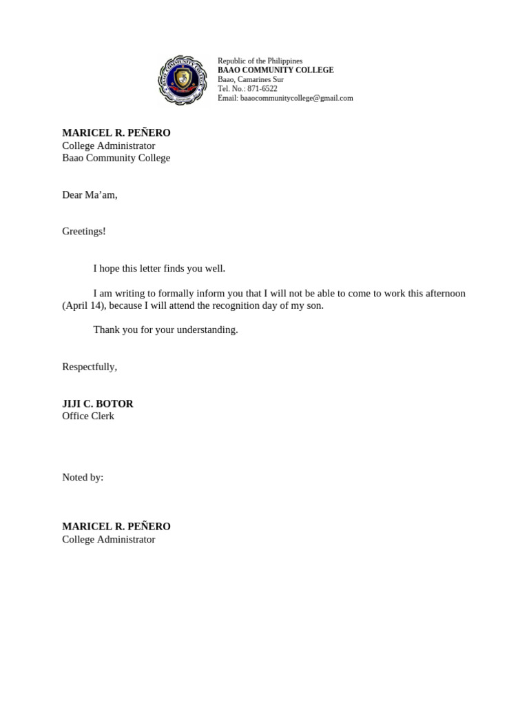 Absent Letter - JIJI 101 | PDF