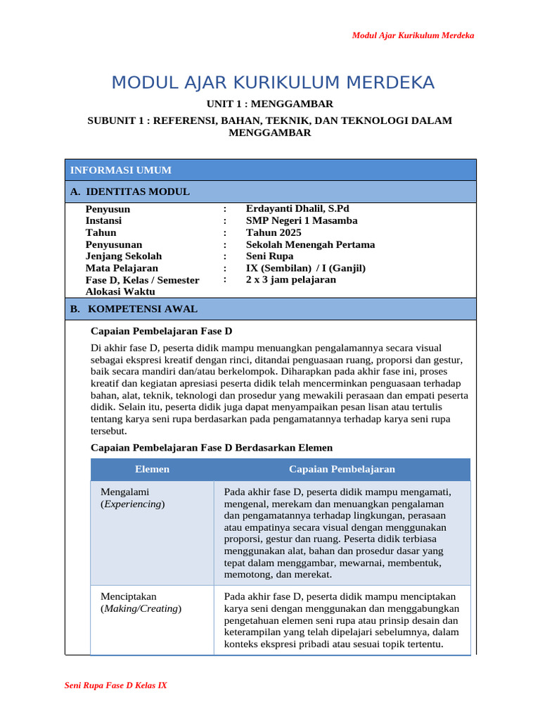 Modul Ajar Kurikulum Merdeka Kelas 9 Fix Print | PDF
