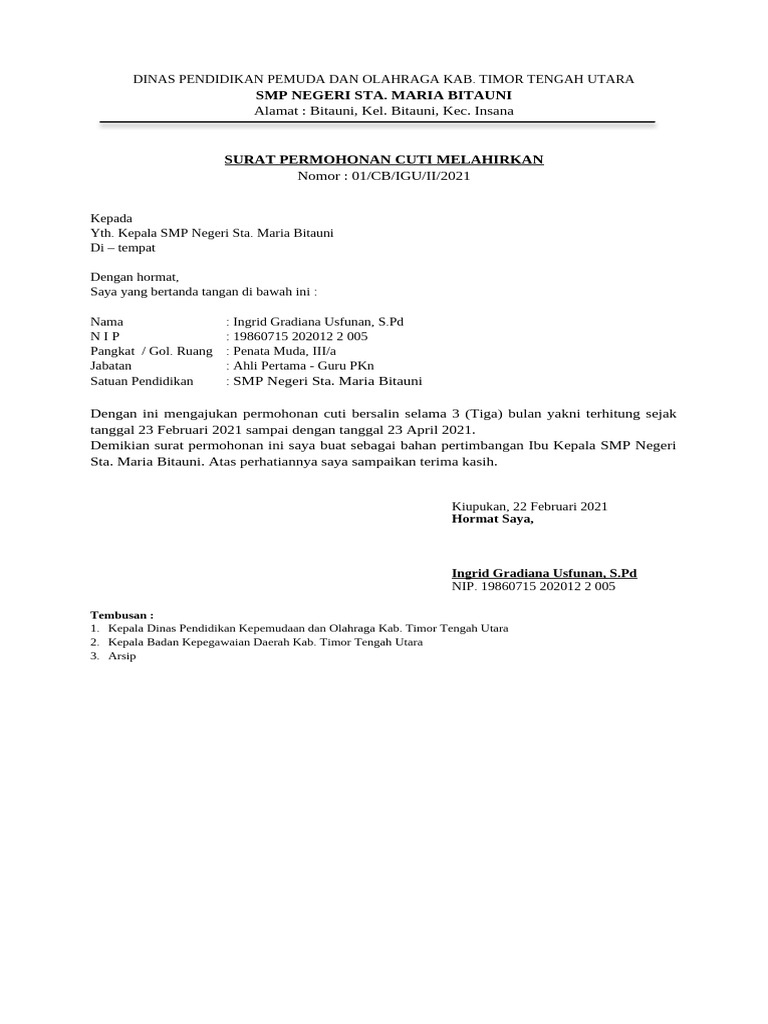 Surat Cuti Bersalin | PDF
