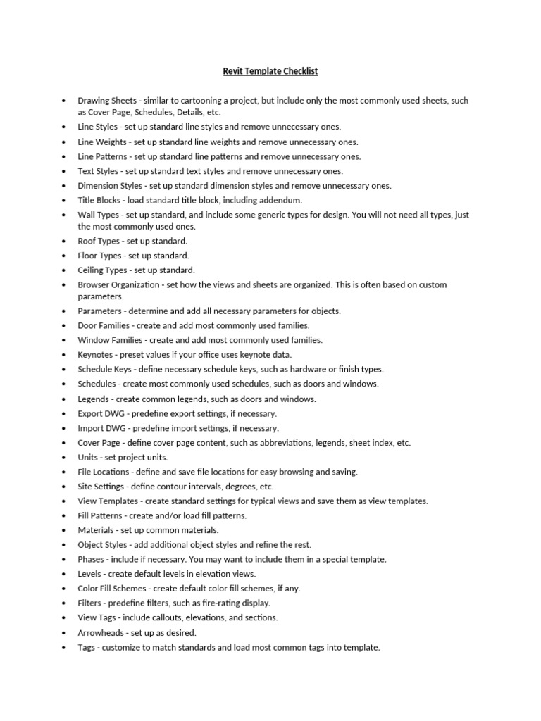 Revit Template Checklist | PDF | Autodesk Revit | Computing