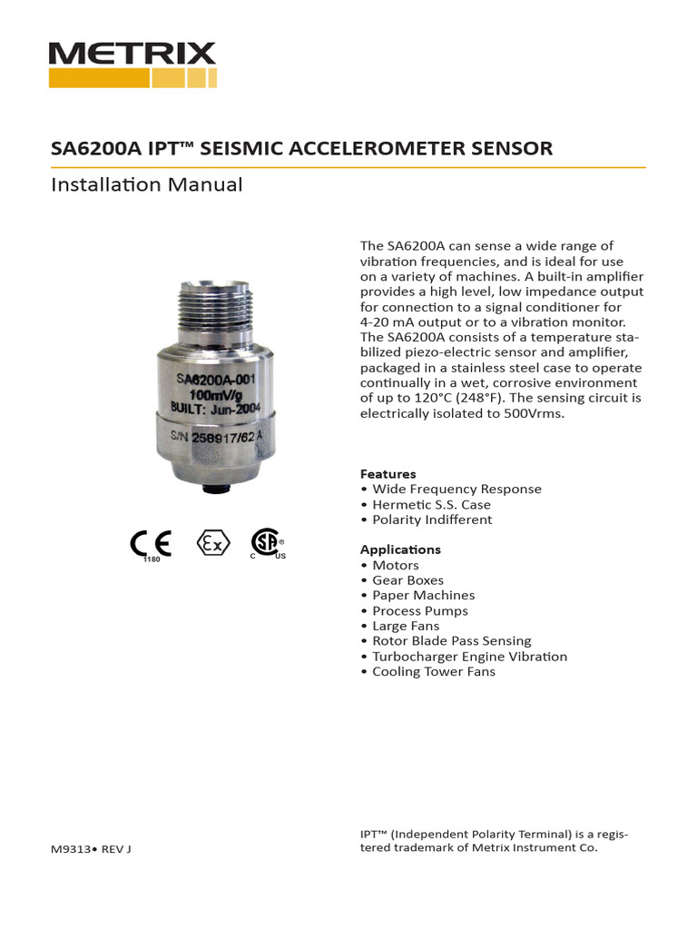 Sa6200a Ipt™ Seismic Accelerometer Sensor | PDF | Drill | Amplifier