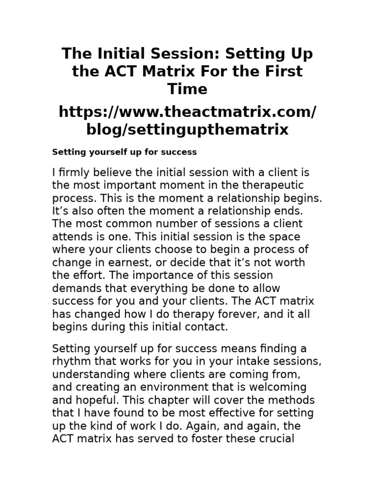 The Initial Session For Act Matrix | PDF | Thought | Psychological Concepts