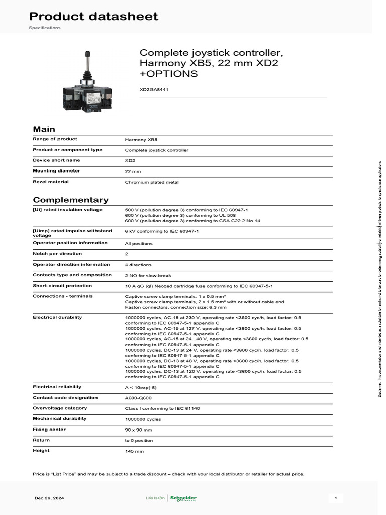 Complete Joystick Controller XD2GA8441 | PDF | Electronics ...