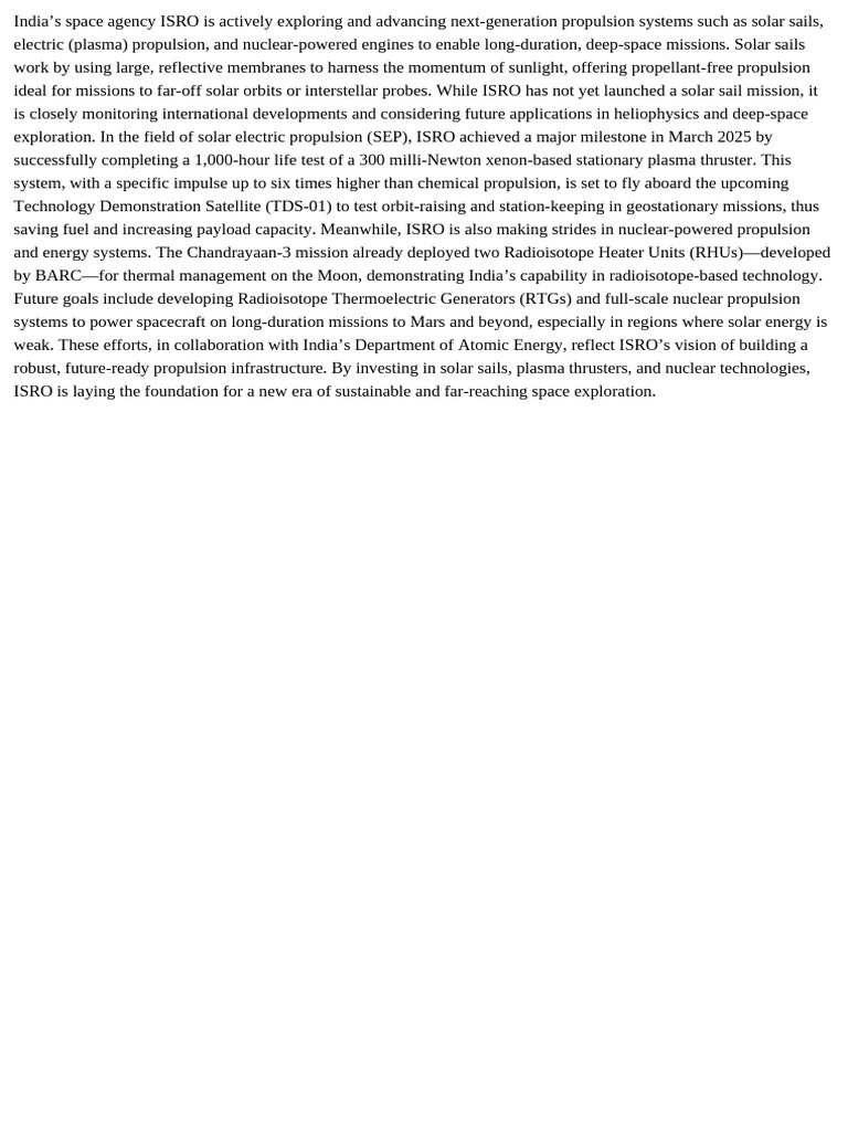 ISRO's Next-Gen Space Propulsion Systems | PDF