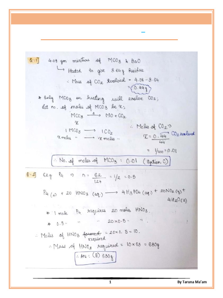 Mole Concept Practice Test-1 Solutions (1) - 240513 - 111721 | PDF