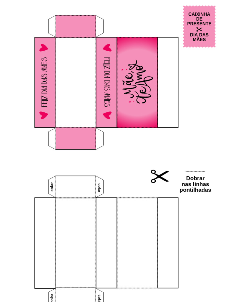 Documento A4 molde caixa de presente dia das mães simples moderno rosa degradê.pdf | PDF