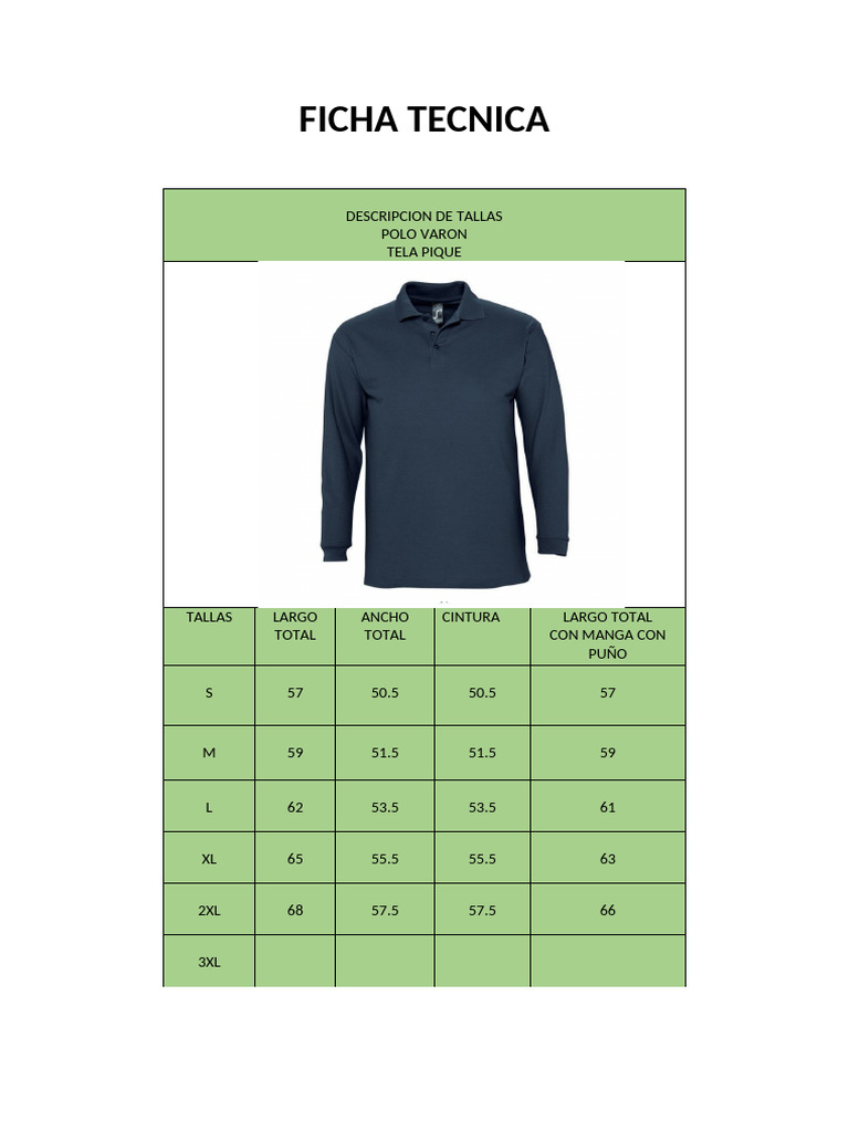 Ficha Tecnica Tallas Emapa | PDF