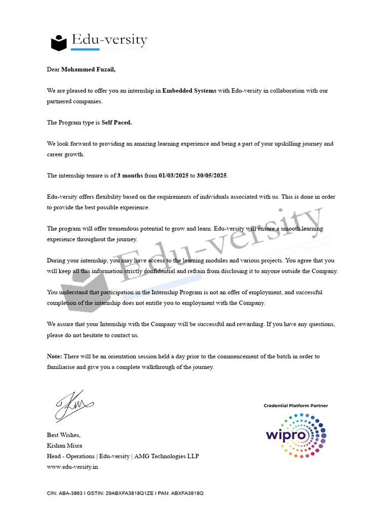 Mohammed Fuzail - Offer Letter | PDF