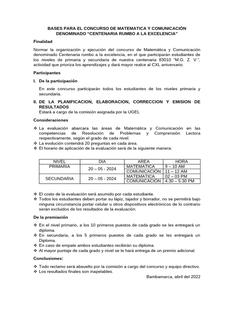 Bases para El Concurso de Matematica y Comunicacion | PDF