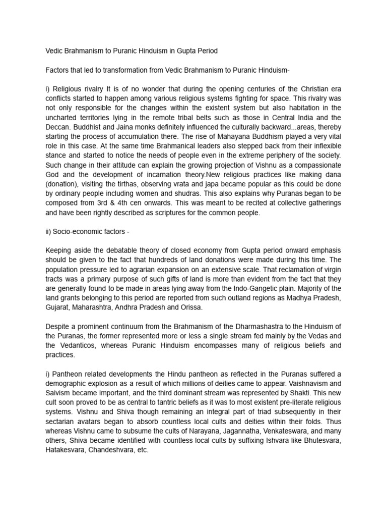 Vedic Brahmanism To Puranic Hinduism in Gupta Period | PDF | Bhakti ...