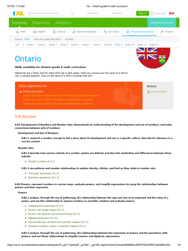Ontario Grade 9 Math Curriculum Guide | PDF | Algebra | Equations