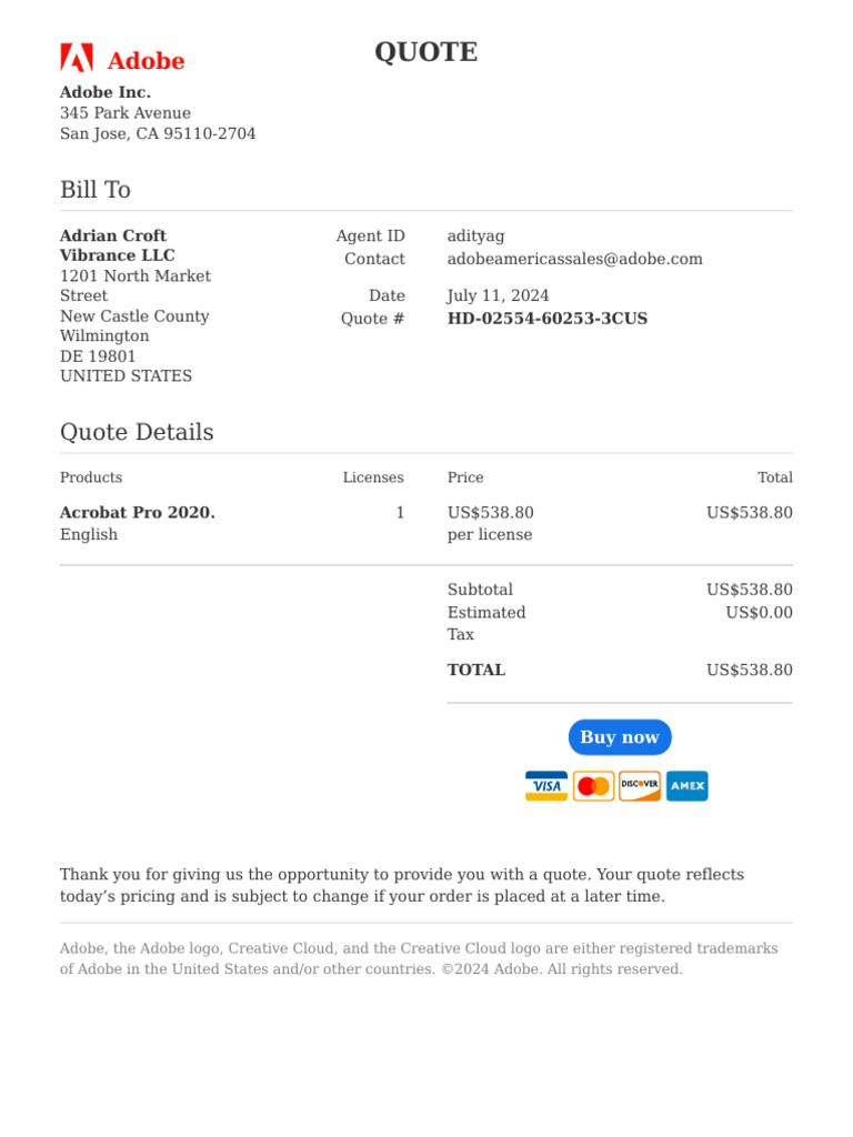 Adobe Acrobat Pro 2020 Quote Details | PDF