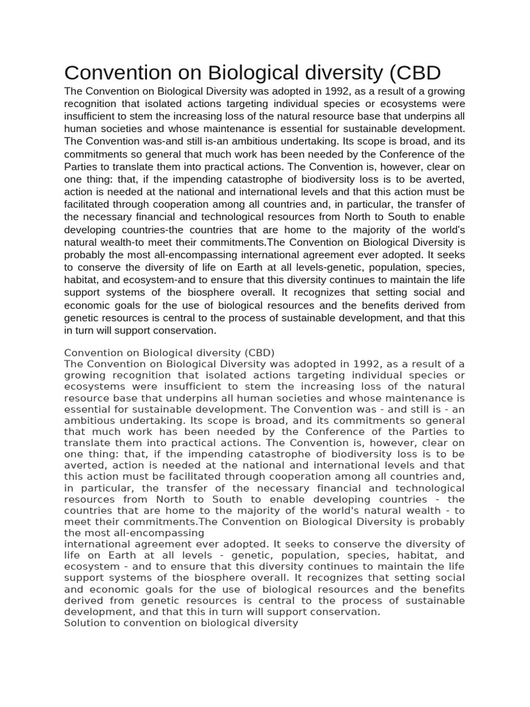 Convention On Biological Diversity (CBD | PDF | Biodiversity ...