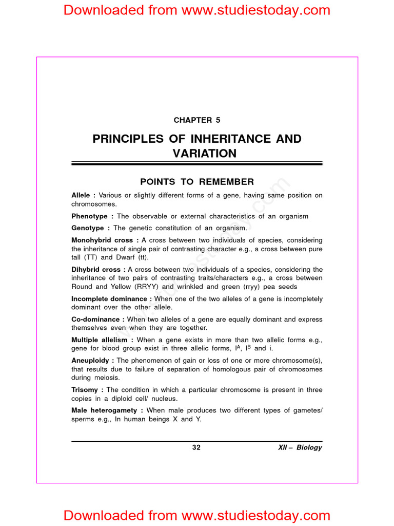 CBSE Class 12 Biology - Principles of Inheritance and Variation ...