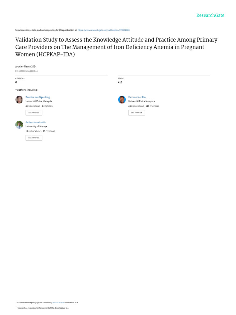 Validation Study To Assess The Knowledge Attitude and Practice | PDF ...