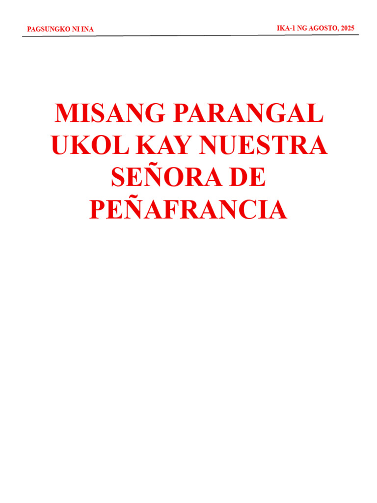 Misang Parangal Ukol Kay Nuestra Señora de Peñafrancia (Sipi NG ...