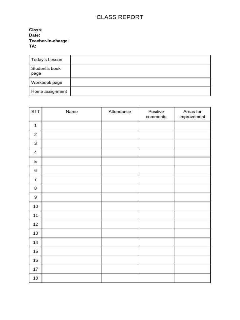 Class Report Form | PDF