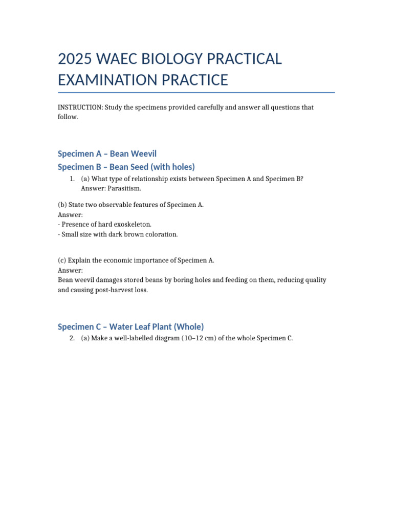 2025 Waec Biology Practical Examination Practice | PDF | Fruit | Egg White