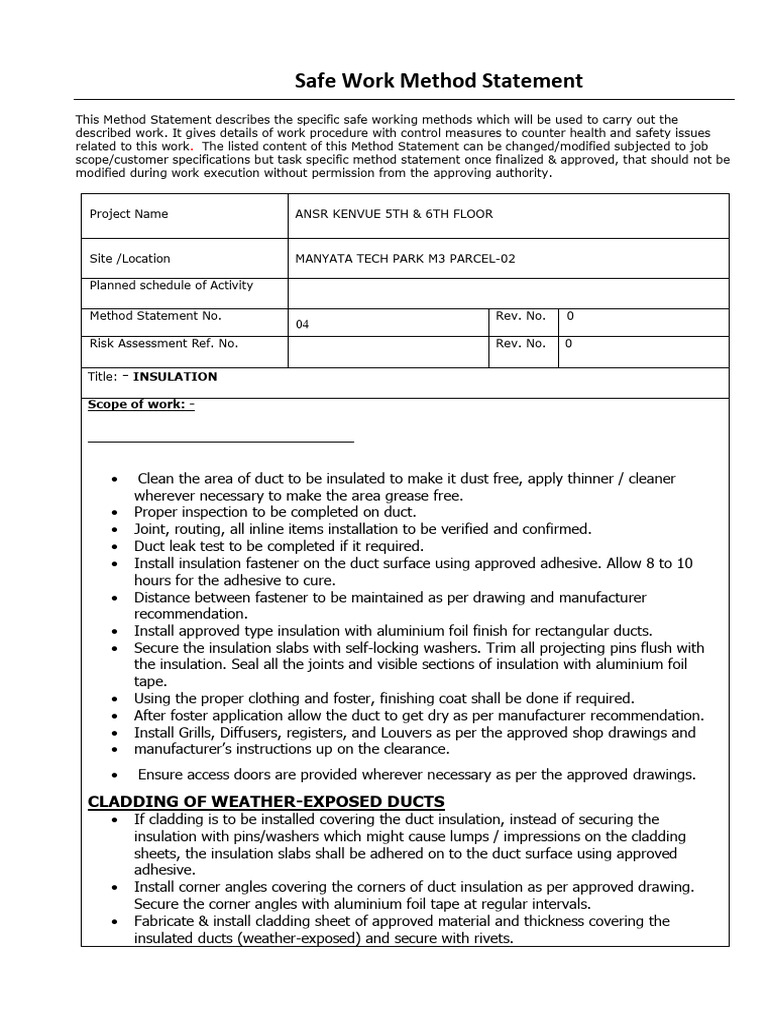 Safe Work Method for HVAC Insulation | PDF | Duct (Flow) | First Aid