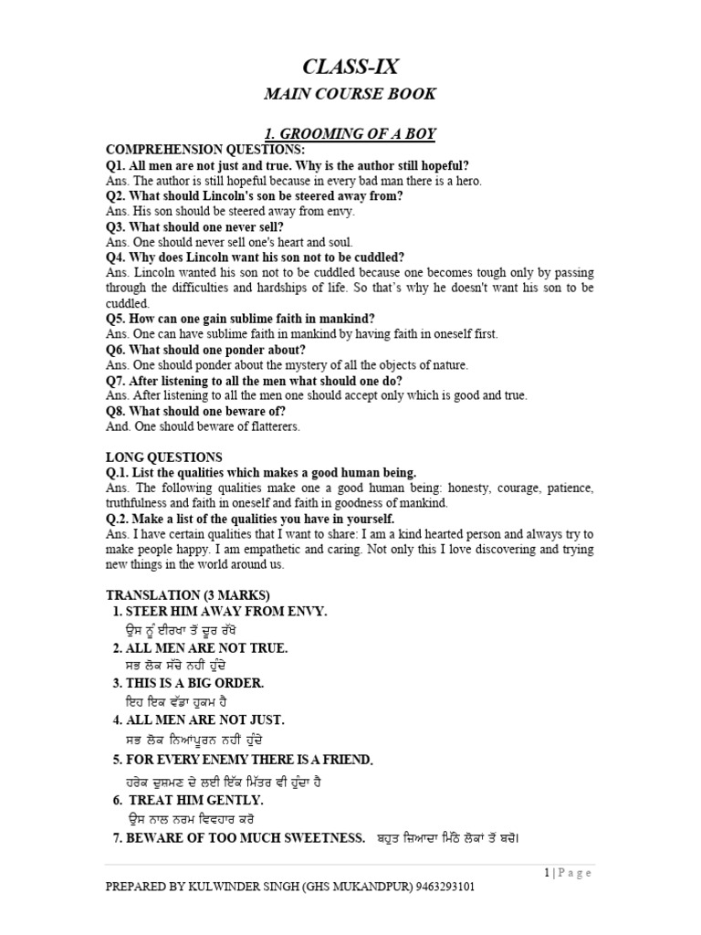 Class 9 English Question Answers Guide | PDF