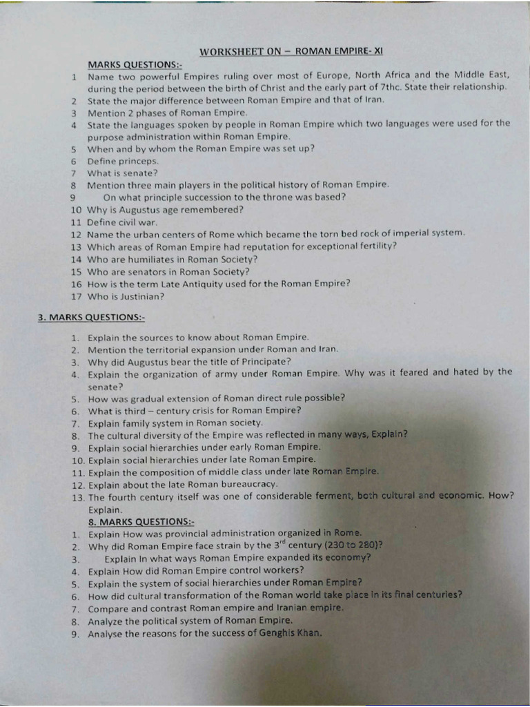 Worksheet-Roman Empire-XI | PDF