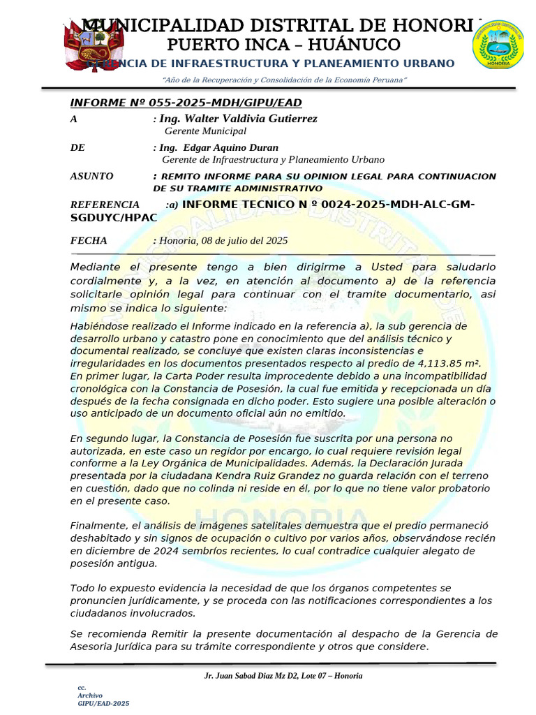 Informe N°044-2025-Mdh-Giypu-Ead ( | PDF