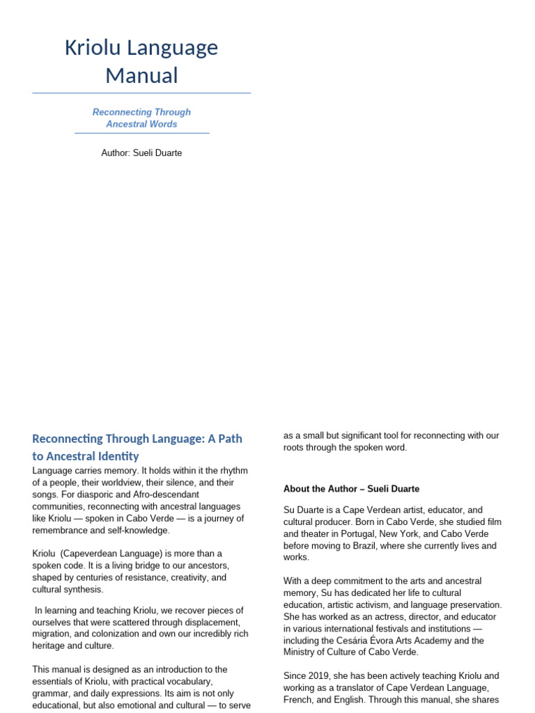 Kriolu Language Manual for Identity | PDF | Linguistics