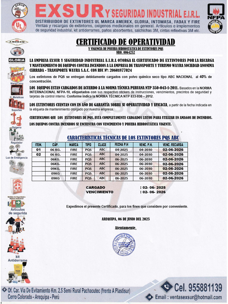 Certificado de Operatividad Nº00489-Extintor | PDF | Supresión de incendios