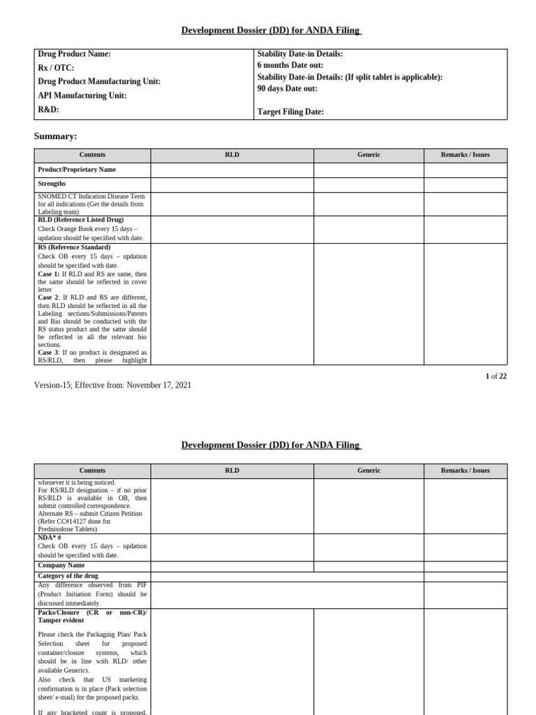 Development Dossier | PDF | Food And Drug Administration | Generic Drug