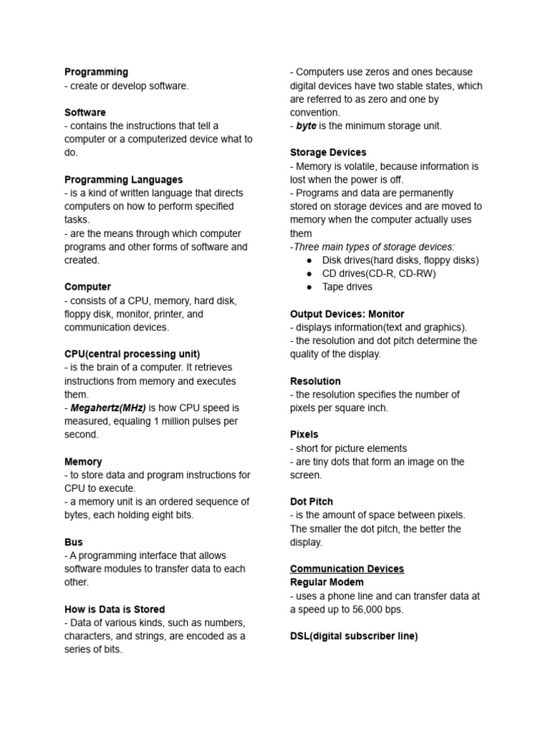 CS112 Prelims Review Material | PDF | Computer Data Storage | Programming