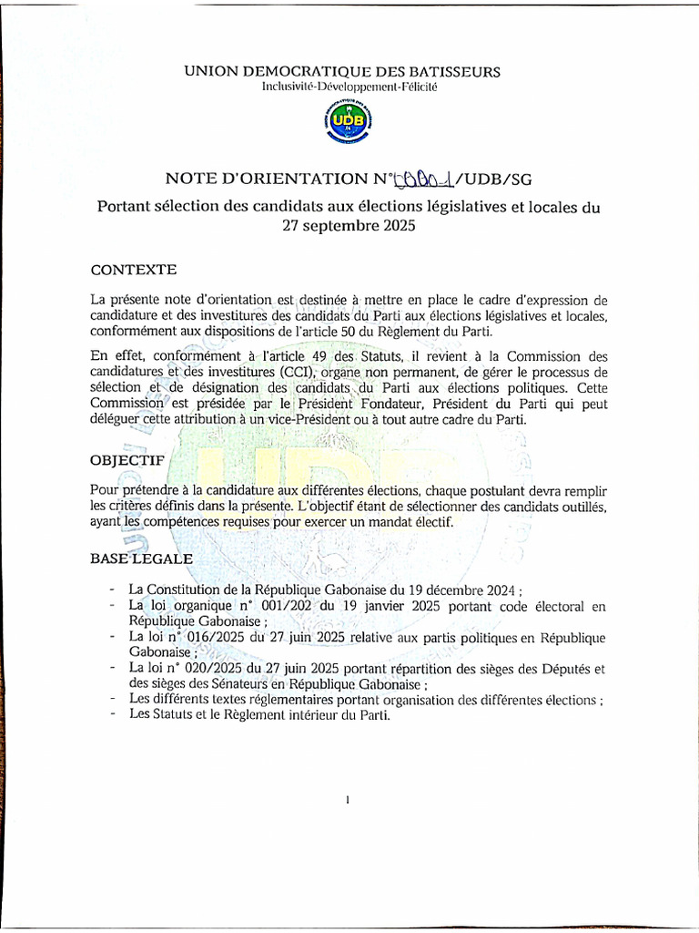 Note D'orientation N°00001 UDB SG | PDF