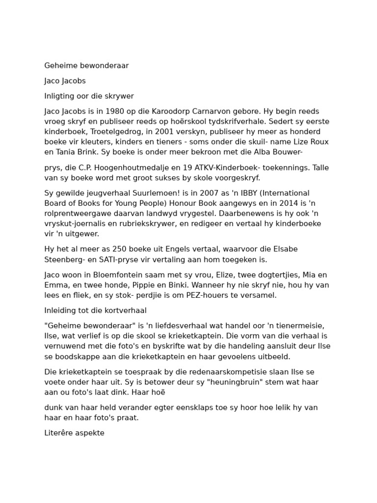 Geheime Bewonderaar - Jaco Jacobs | PDF