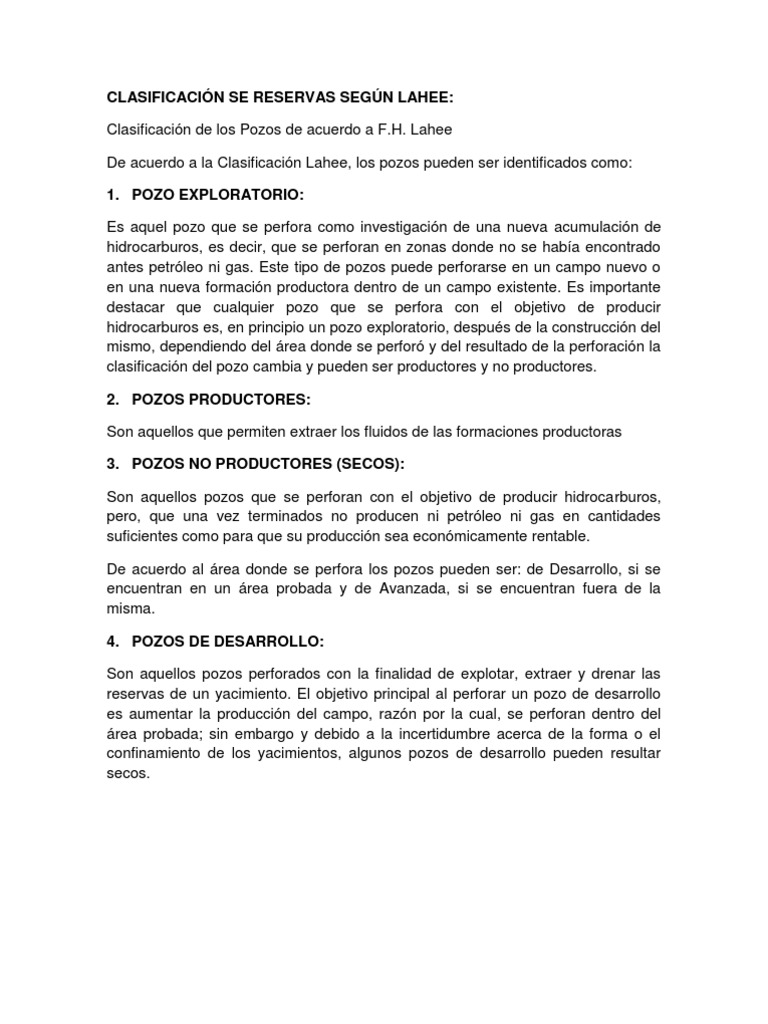 Clasificación de Reservas Según Lahee | PDF