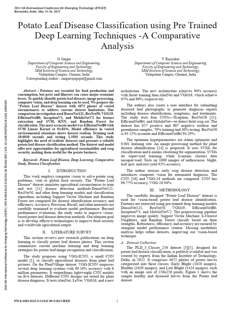 Potato Leaf Disease Classification Using Pre Trained Deep Learning Techniques - A Comparative ...