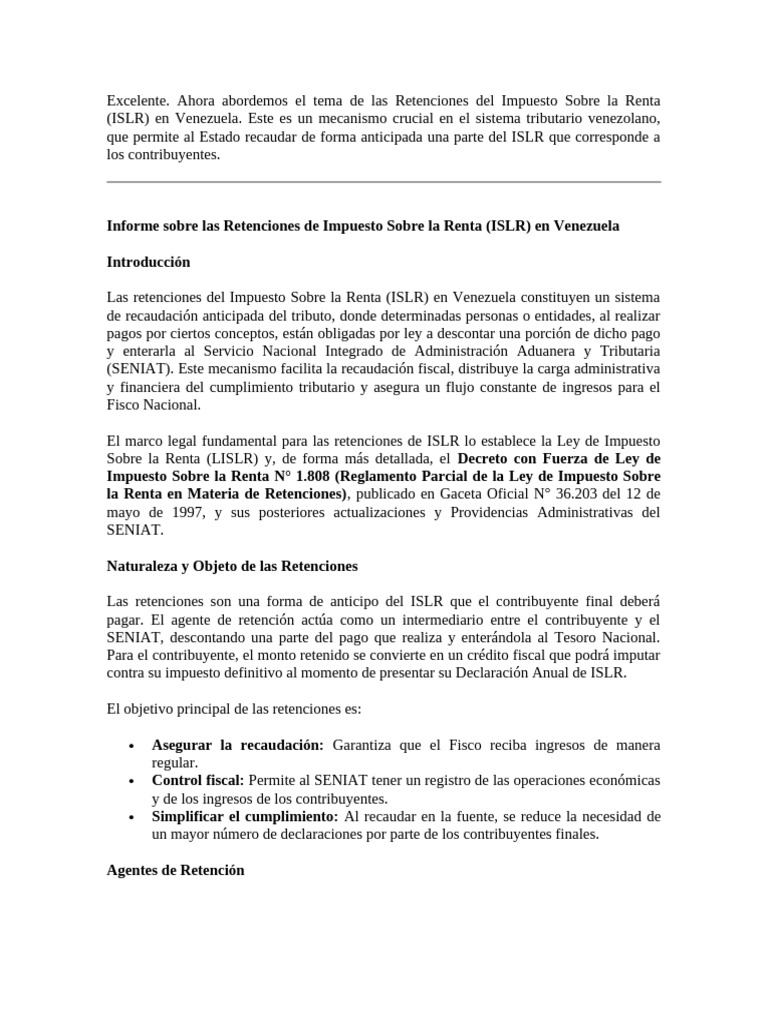 Retenciones de Islr Venezuela | PDF | Impuestos | Impuesto sobre la renta
