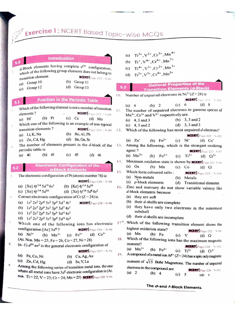d & f Block Ncert Extract Jee Mains Disha Book | PDF