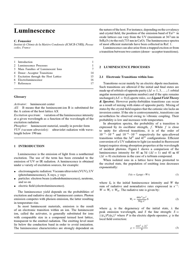 Luminescence: C. Fouassier | PDF | Emission Spectrum | Coordination Complex